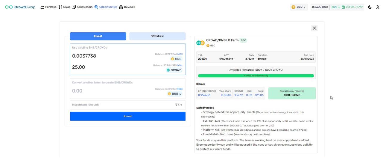 How to invest in CROWD/BNB - CrowdSwap