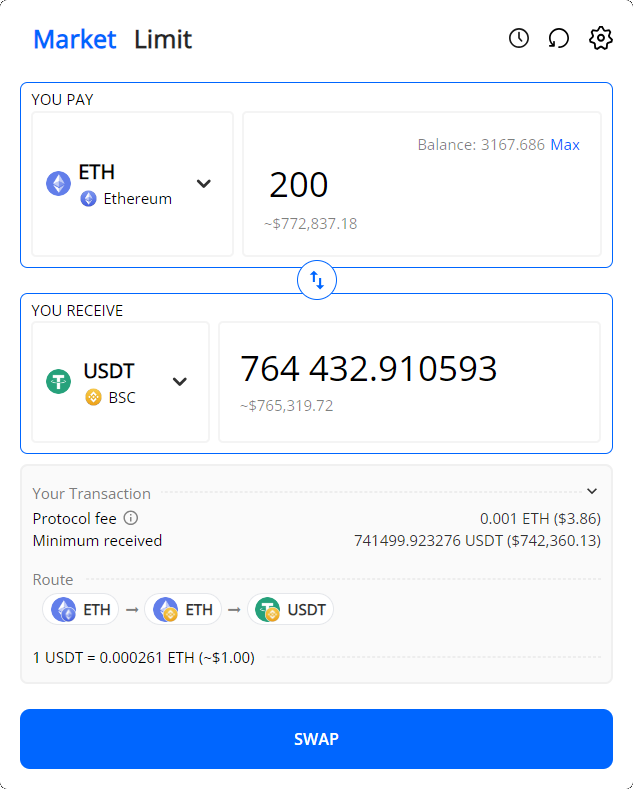 Exchange ETH To USDT CrowdSwap